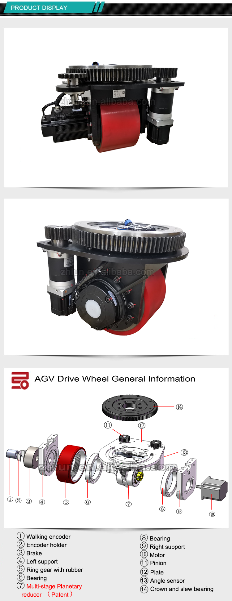 Wheel Drive Wheel ZHLUN Heavy Duty Brushless AGV Driving Wheel With Controller