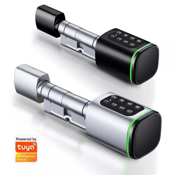 Quality 35-45mm Door Thickness Tuya App Unlock Smart Digital Electronic Cylindrical Door Lock for sale