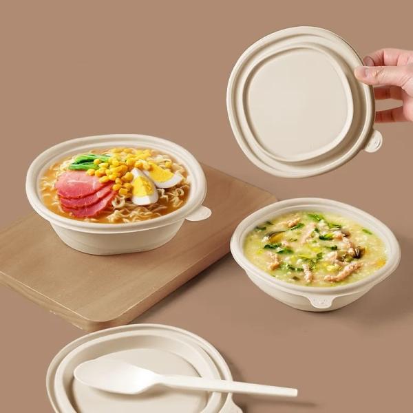 Quality 800ml 1050ml Biodegradable Take Out Containers Cornstarch Fruit Bowl With Lid for sale