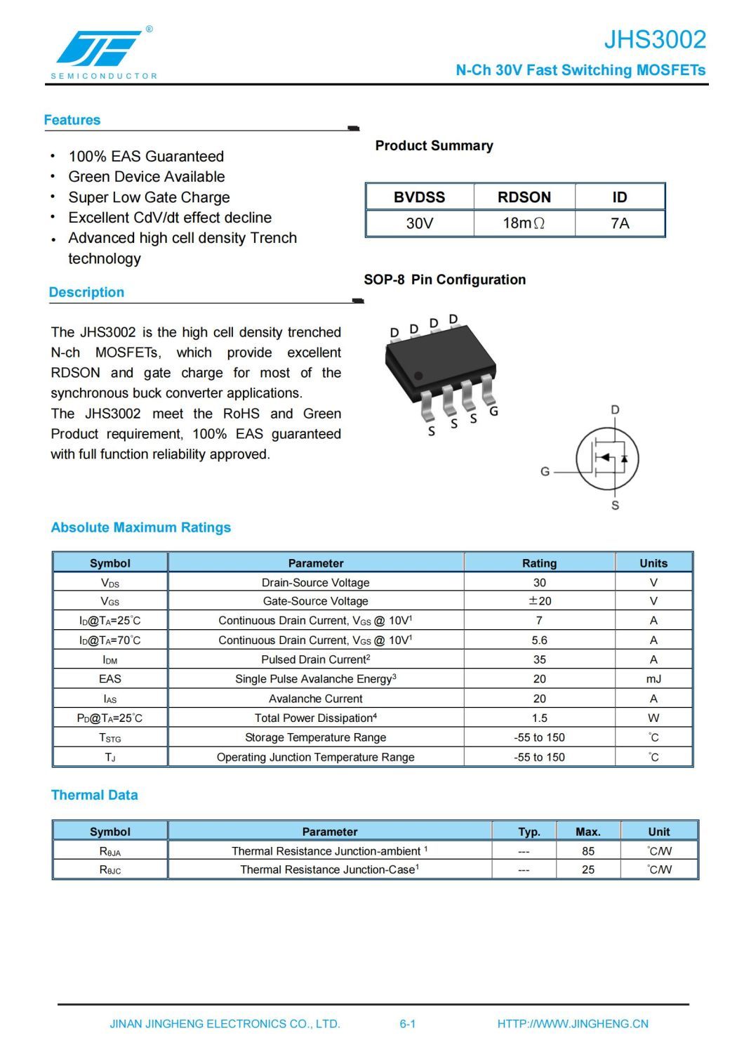 N-Channel 30V Fast Switching MOSFETs JHS3002