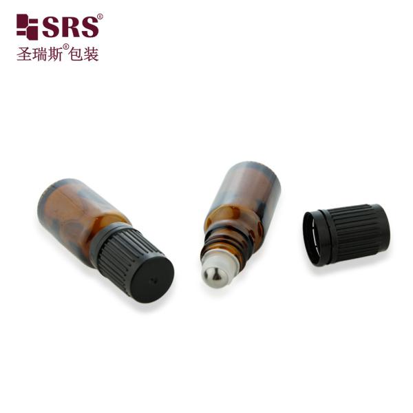 Quality 10ml Mini Empty Round Amber Glass Bottle With Steel Ball Child Proof Cap For for sale
