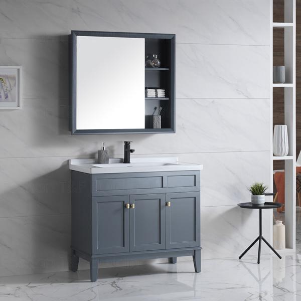 Quality Solid Wood Floor Mount Bathroom Vanities With HD Silver Mirror for sale