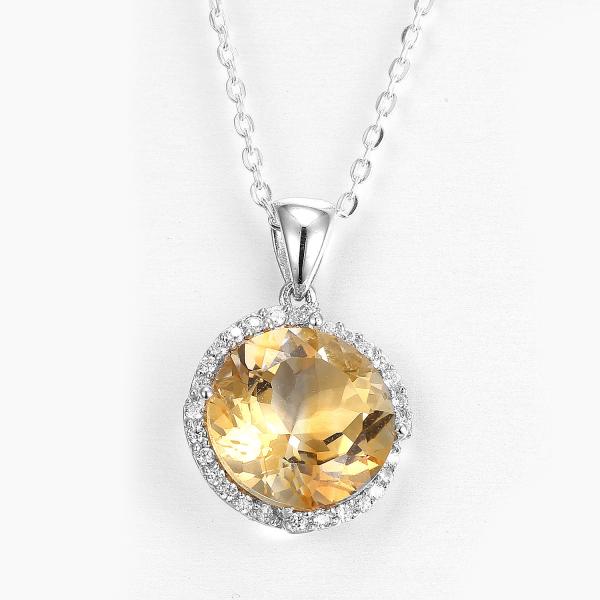 Quality 10mm 925 Silver Gemstone Pendant Yellow Triangle Citrine November Birthstone for sale