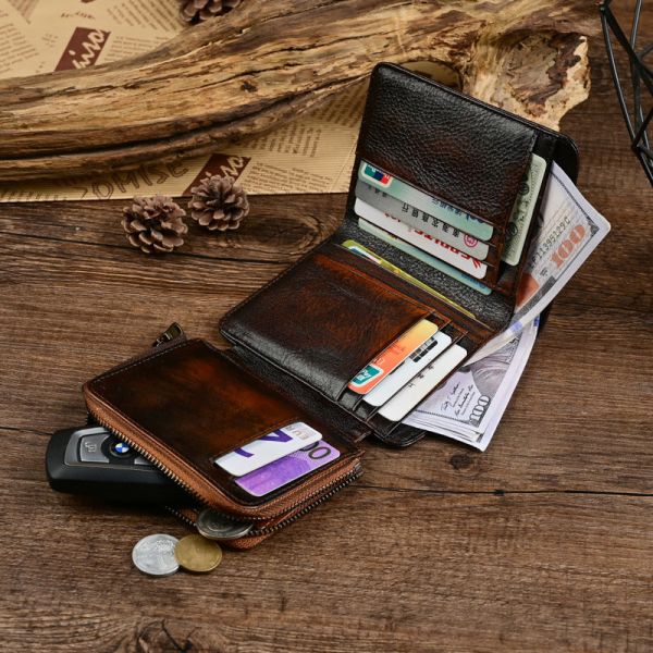 Quality Nylon Lining Material Men's Genuine Leather Wallet For Men Vintage Cowhide Money Clip for sale