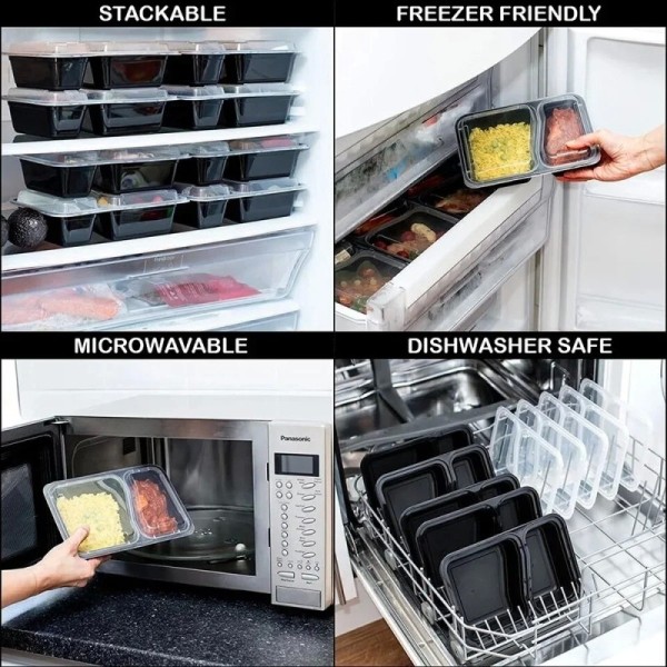 Quality 2 Compartment BPA Free Lunch Boxes Rectangular Meal Prep Containers for Food for sale