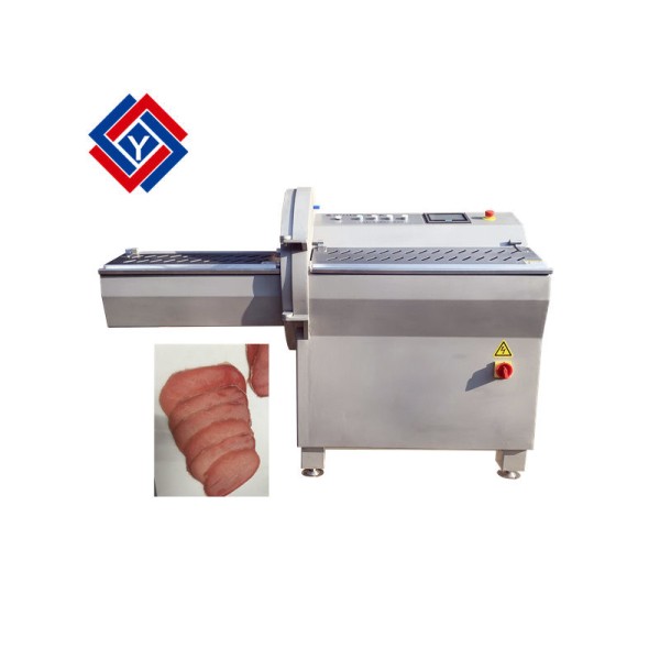 Quality Conveyor Feeding Inlet 4.4KW Ham Goat Meat Cutting Machine for sale