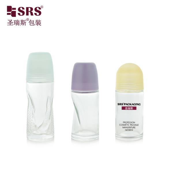 Quality BLPG 50ml 60ml Unique Shape Empty Glass Roll On Bottle For Body Deodorant Gel for sale