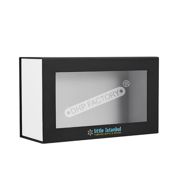 Quality OEM ODM Matte Black Magnetic Gift Box With Clear Pvc Window Eco Friendly for sale