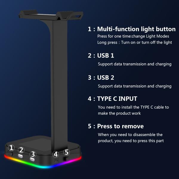 Quality RGB 26.7cm Ambient Night Light CE Led Headset Stand For Computer Desktop for sale