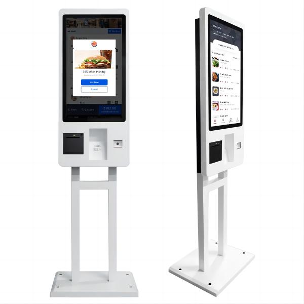 Quality 21.5 Inch Code Scanner Self Ordering Kiosk System Floor Stand Cash Payment for sale