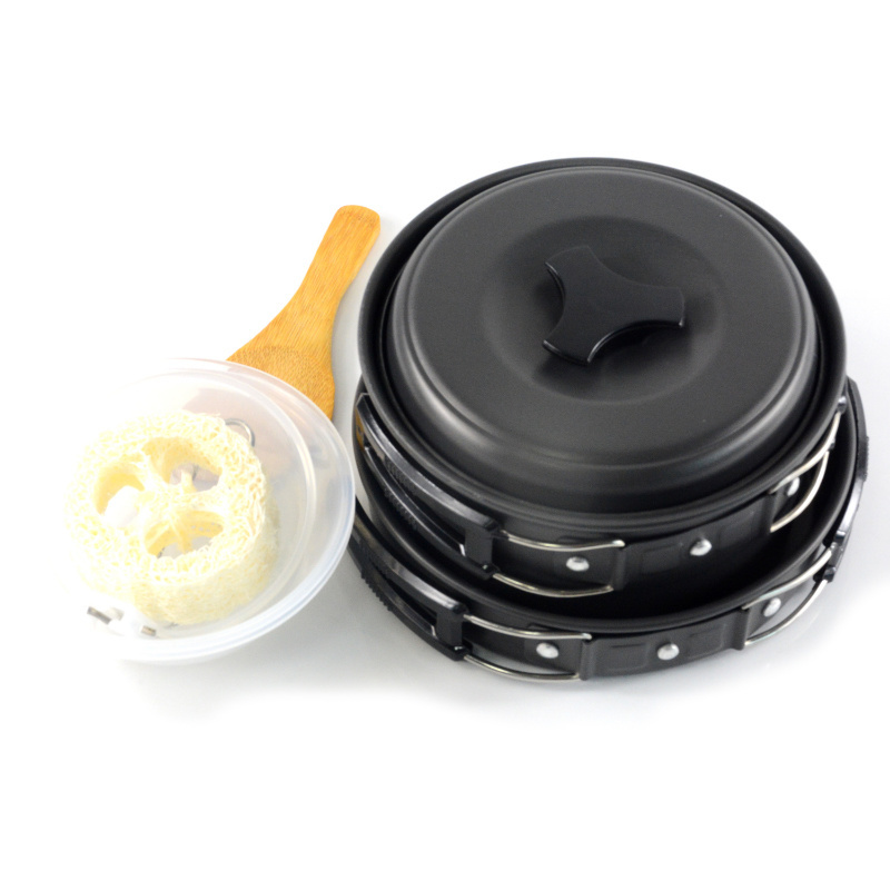 Outdoor Aluminum Non Stick Cookware Set Portable Camping Cooking Pot