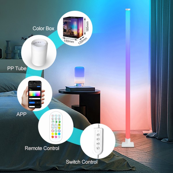 Quality DIY Adjustable RGBIC Floor Lamp Smart Corner Lighting Music Sync Dimmable LED Modern RGB Floor Lamps ABS PP Construction for sale