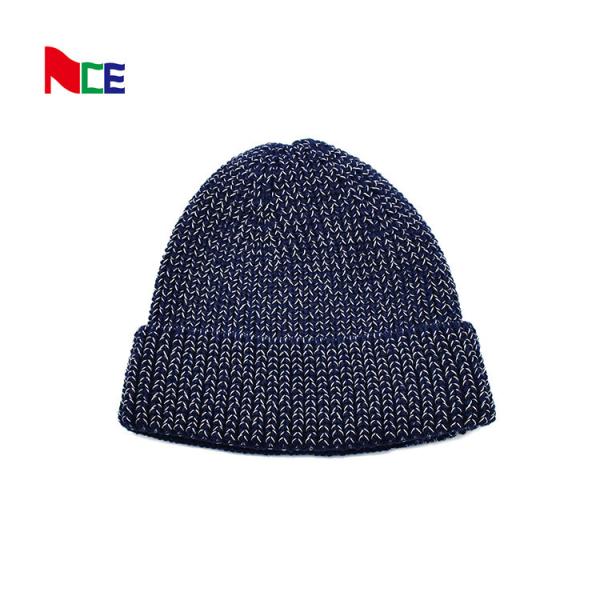 Quality 60cm Winter Beanie Hat Men Reflective Yarn Knit Skull Soft Warm Fold Up Cuff Daily Beanie Caps for sale