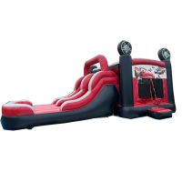 Quality 0.55mm PVC Vinyl Tarpaulin Spiderman Inflatable Bounce House Double Lanes Jump for sale