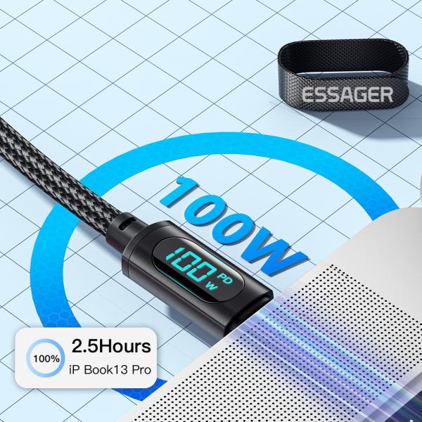 Quality Essager LED Digital Display 1M 2M 100W Fast Charging USB Cable For Mobile Phone for sale