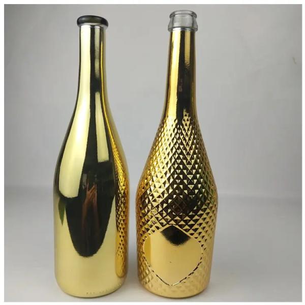 Quality Custom Glass Bottle Round 750ml Empty Gold Plated Champagne Bottle for sale
