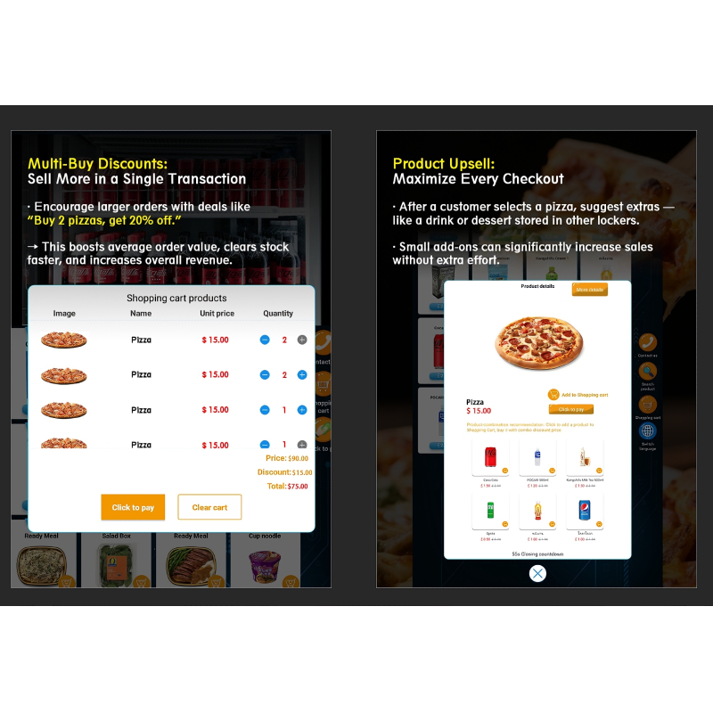Customer interacting with pizza vending machine interface