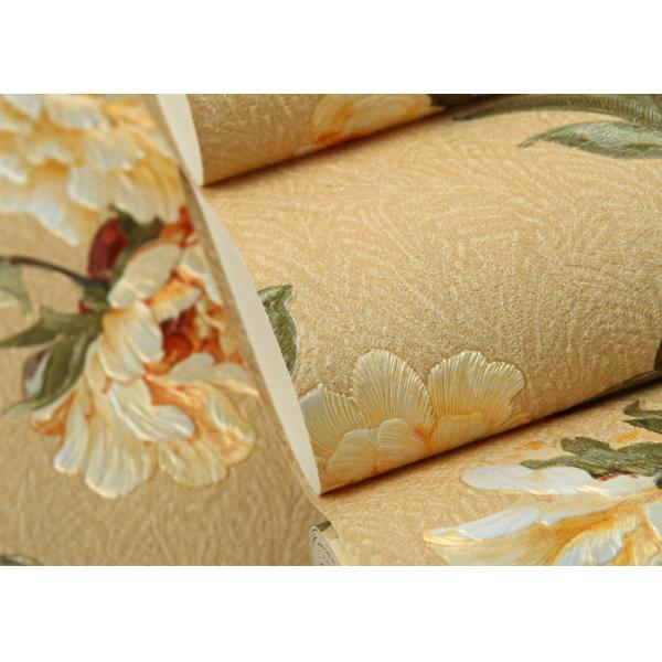 Quality Removable Strippable Country Style Wallpaper , Deep Embossed PVC Flower Wall for sale