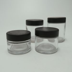 Quality 3oz Childproof Clear Containers Herbs Flowers Glass Jar CBD Flowers Jar for sale