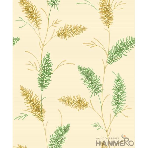 Quality Natural Green Plants Pattern Suede Wallpaper Fashion Wallcovering Distributors for sale