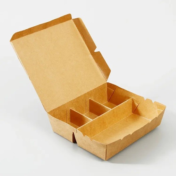 Quality Biodegradable Cowhide Paper Food Takeaway Boxes Containers Salad Divider for sale