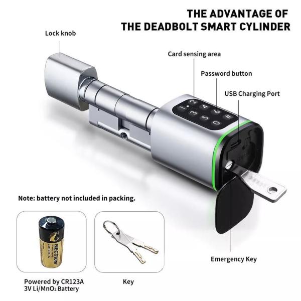 Quality 35-45mm Door Thickness Tuya App Unlock Smart Digital Electronic Cylindrical Door for sale