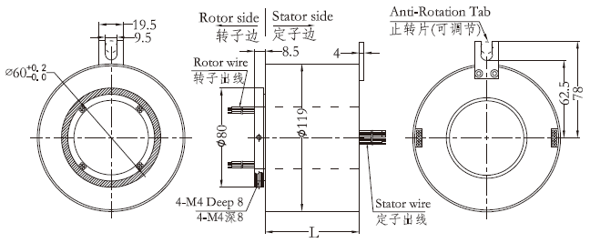 h60119 series H60119 Series Through Bore Slip Ring slip ring Drawing 