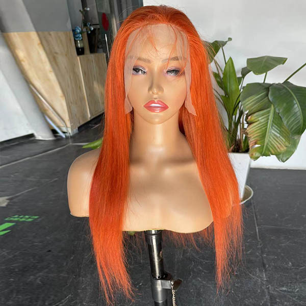 Quality Ginger Straight 13x4 Frontal Lace Wig Transparent 12A 300gram Customized for sale