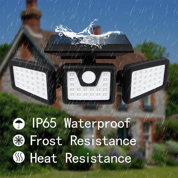 Quality Solar Powered Motion Sensor Three Heads Led Flood Light 2000MA for sale
