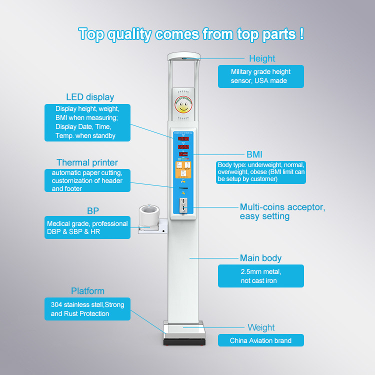 Quality Convenient and Accurate Coin-Operated Hospital Weighing Scale with Height for sale