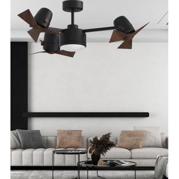 Quality Black Three Heads Folding Ceiling Fan With Light And Retractable Blades for sale