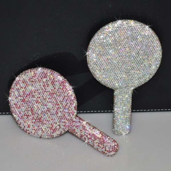 Quality Light Pink Circle Rhinestone Mirror for On-the-Go Touch Ups and Makeup for sale