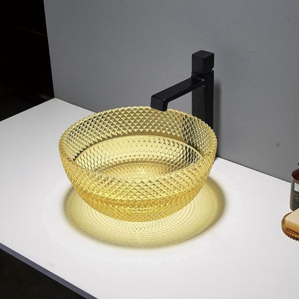 Quality 395mm Length Countertop Vanity Sinks Crystal Glass Vessel OEM Modern Round for sale