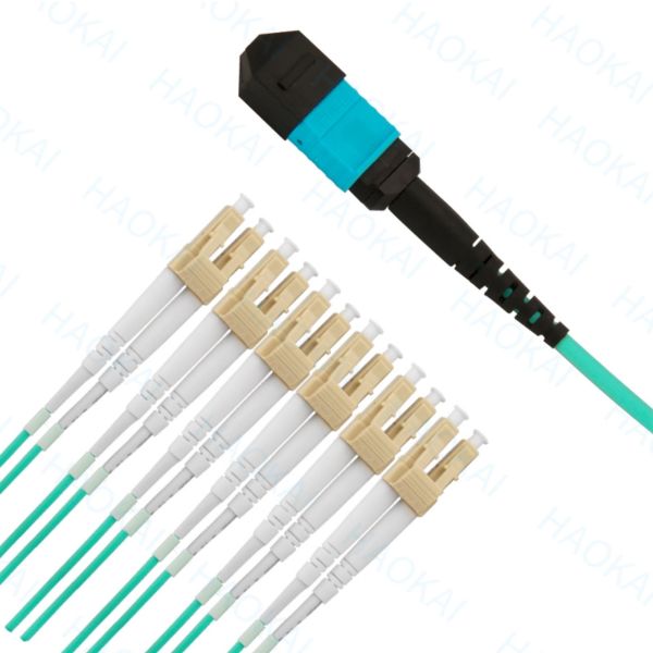 Quality Breakout MPO OM3 Patch Cord LC Connector Multimode Fiber Optic Patch Cables for sale