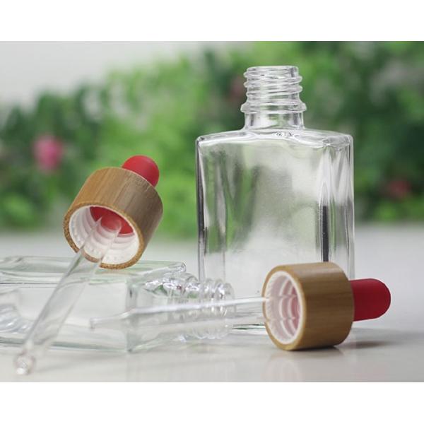 Quality 30ml Bamboo Cosmetic Packaging Flat Shape Glass Dropper Bottle for sale