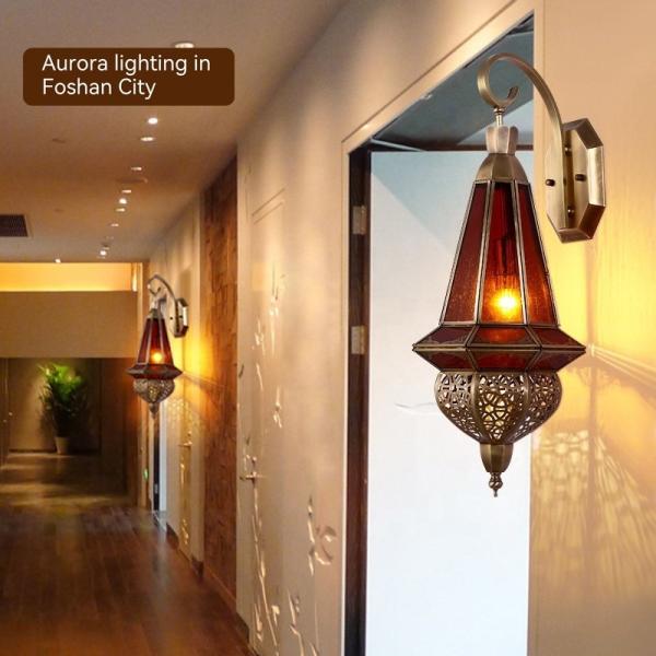 Quality Arabic Style Stained Copper Glass Wall Lights With Switch Control for sale