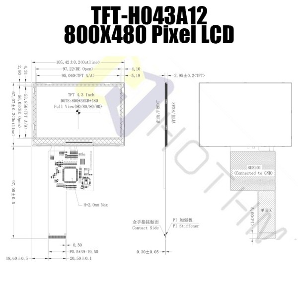 Quality 4.3 Inch TFT LCD Display | 800x480 Resolution MCU Interface For Arduino for sale