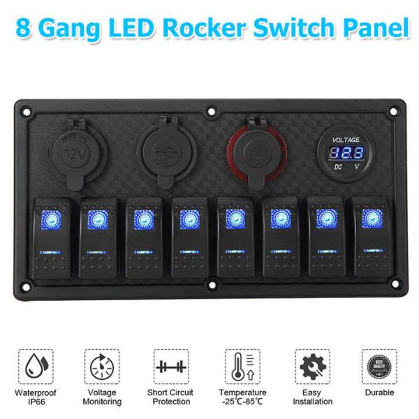 Quality 8 Group Marine Waterproof LED Rocker Switch Panel With Circuit Breaker Mounting for sale