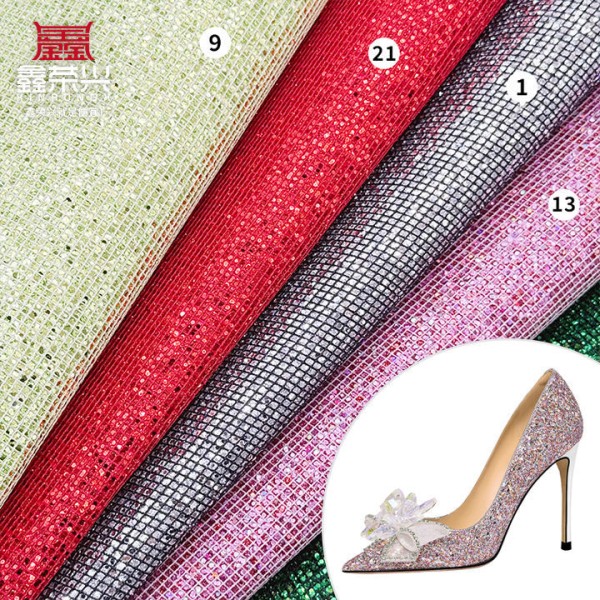 Quality Small-Check Coarse Glitter PVC Synthetic Leather Shoe Jewelry Craft Luggage Bag Packaging Boxes Waterproof Stretch Faux Leather for sale