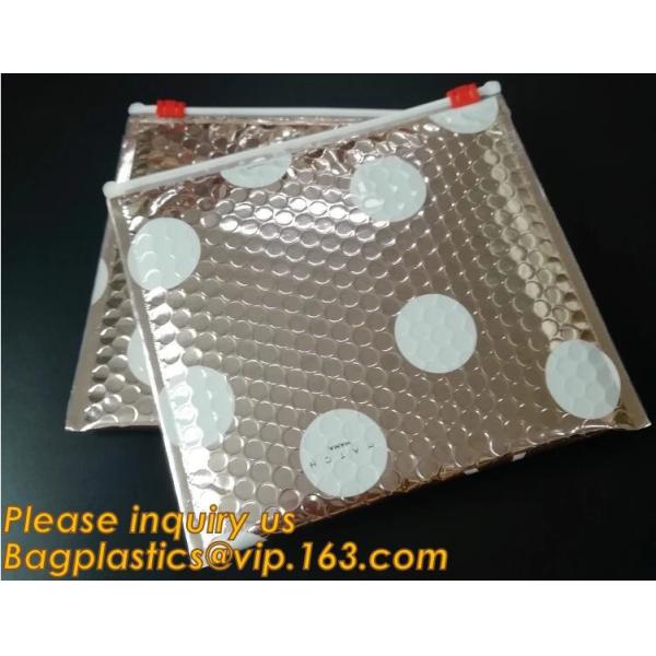 Quality Factory Shiny Rose Gold Silver Cosmetic Zipper Bubble Bag Self Adhesive Plastic Pe Material Mailer Zip Lock Padded Bag, for sale