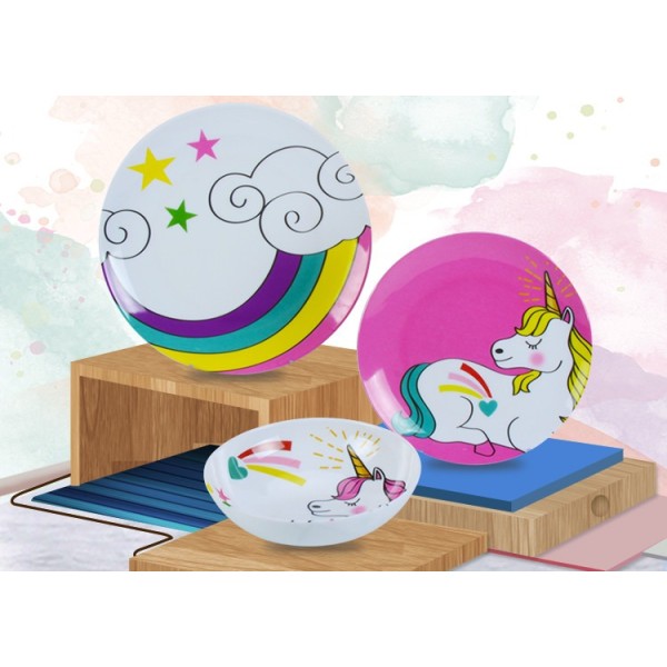 Quality Unicorn Style 3pc 100% Melamine Baby Dinner Set for sale