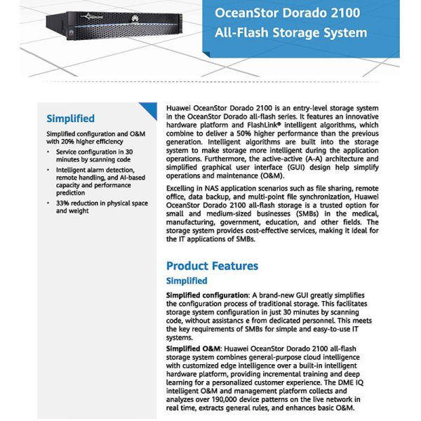 Quality HUAWEI HW OceanStor Dorado 2100 1/10/25 Gbps Ethernet 64GB SAS 3.0 All-flash for sale