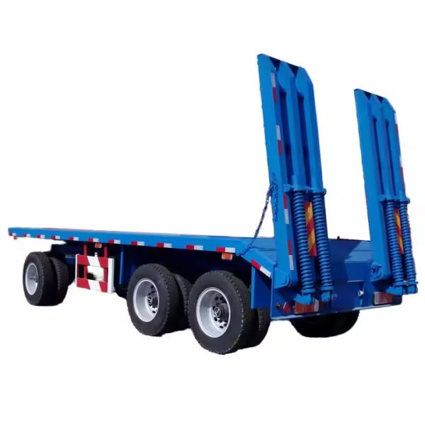 Quality Farm 2-Axles Flat Platform Flatbed Drawbar Full Trailer With Ladder for sale