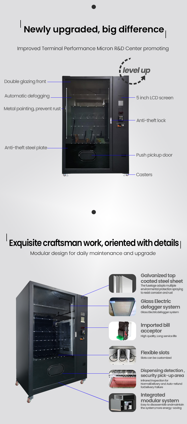 High Security Normal Keypad Cold Soda Drinks Snack Vending Machine with 5 inch Screen