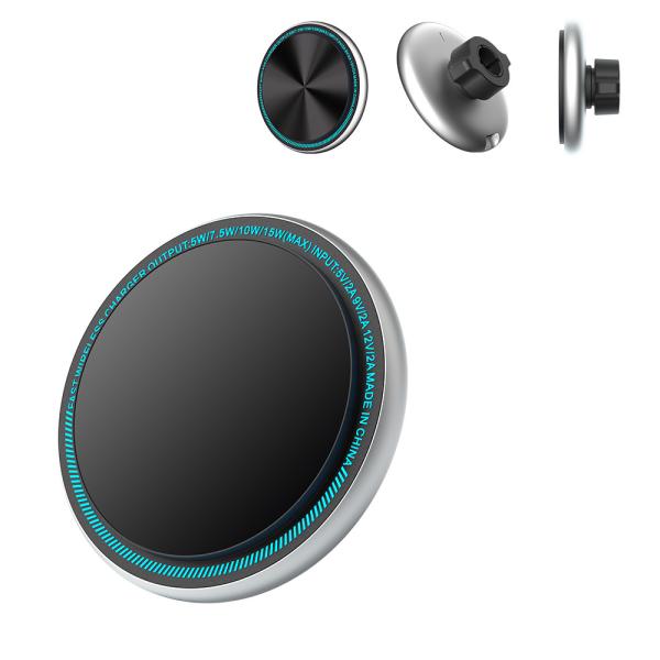 Quality Iphone 15 Pro Max Charger Magnetic Wireless Car Phone Holder With Metal Running Light And Logo Carving Option for sale
