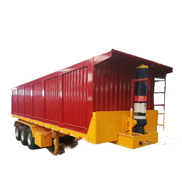 Quality 50 tons 3 axle self discharge tipping truck trailers with and HAVY hydraulic cylinder for sale