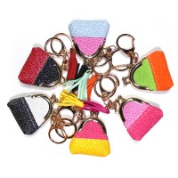 Quality ODM Colorful Pure Leather Keychain , Glitter Leather Coin Pouch Keychain for sale