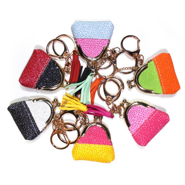 Quality ODM Colorful Pure Leather Keychain , Glitter Leather Coin Pouch Keychain for sale