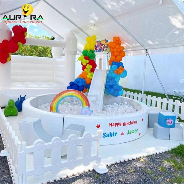 Quality Popular All White Soft Play Playground Equipment With Fence And Round Ball Pit for sale