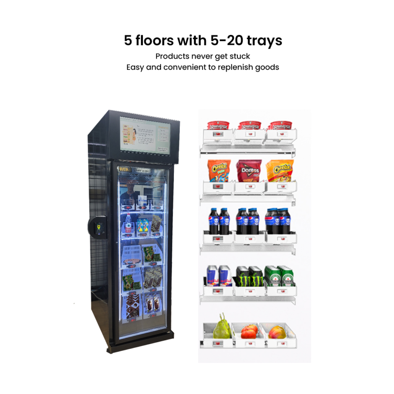 Smart Fridge Ice Cream Vending Machine -18℃ Freezer With Touch Screen Card Reader 5-20 goods trays